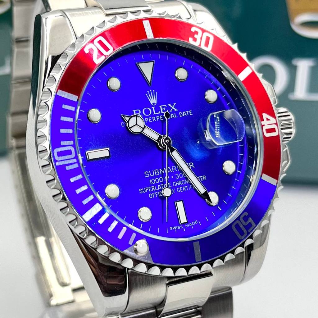 Relógio Rolex Submariner Misto Prata vermelho e azul linha Gold c ...