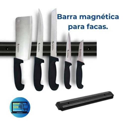 Barra Magnética Imã Suporte Parede 50cm Porta Facas Ferramentas ...