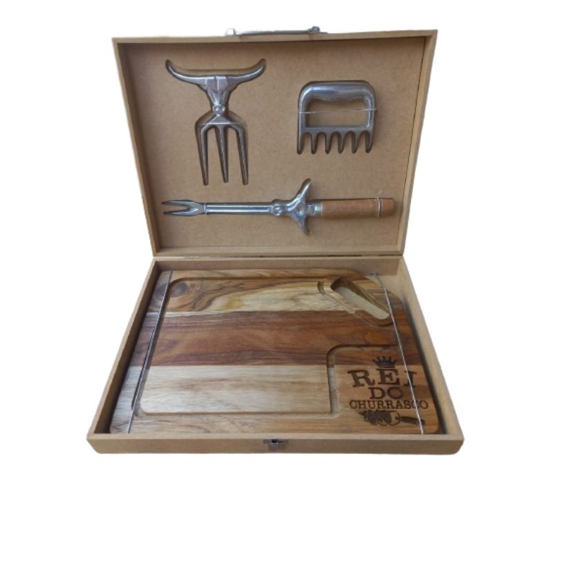 KIT BRINDE CORPORATIVO COM TÁBUA, GARRA, TRIDENTE E GARFO PARA CHURRASCOS PERSONALIZADO COM LOGO ...