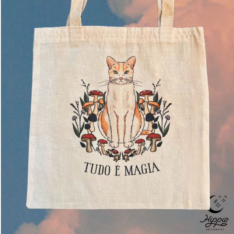 Bolsa Feminina Praia Ecobag Gato Cogumelos Mágicos | Shopee Brasil