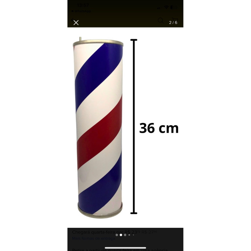 Tubo Interno 36cm P/ Barber Pole Megan 65cm S/ Globo Ou 75cm | Shopee ...