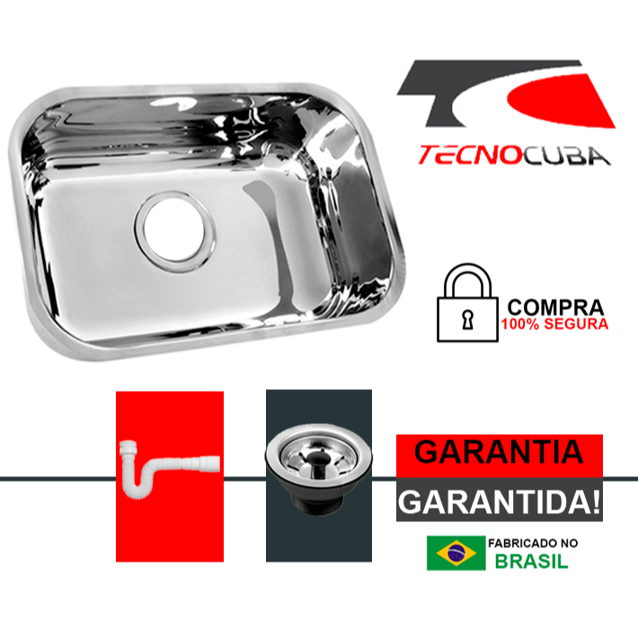 Cuba Inox N°2 Alto Brilho 56x34x14 Tecnocuba Válvula E Sifão | Shopee ...