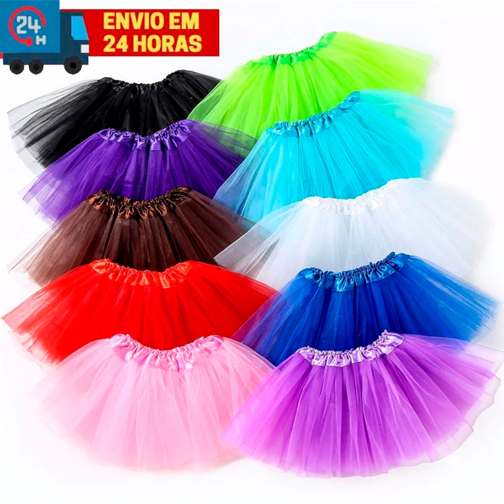 Saia De Tule Tutu Adulto com Glitter ou Lisa Colorida Festa Carnaval 40 ...