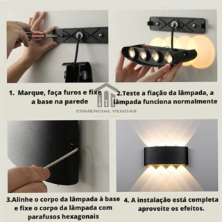 Arandela de Parede Luminária Area Interna Meia Lua 4/6/8w Fachos Cor Branco/Preta Led Branco ...