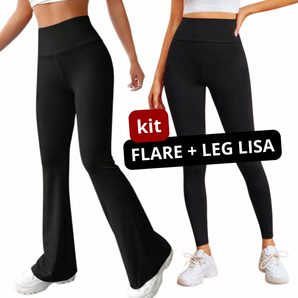 KIT Calça Legging Flare Suplex Preta Academia Fitness Levanta Bumbum ...