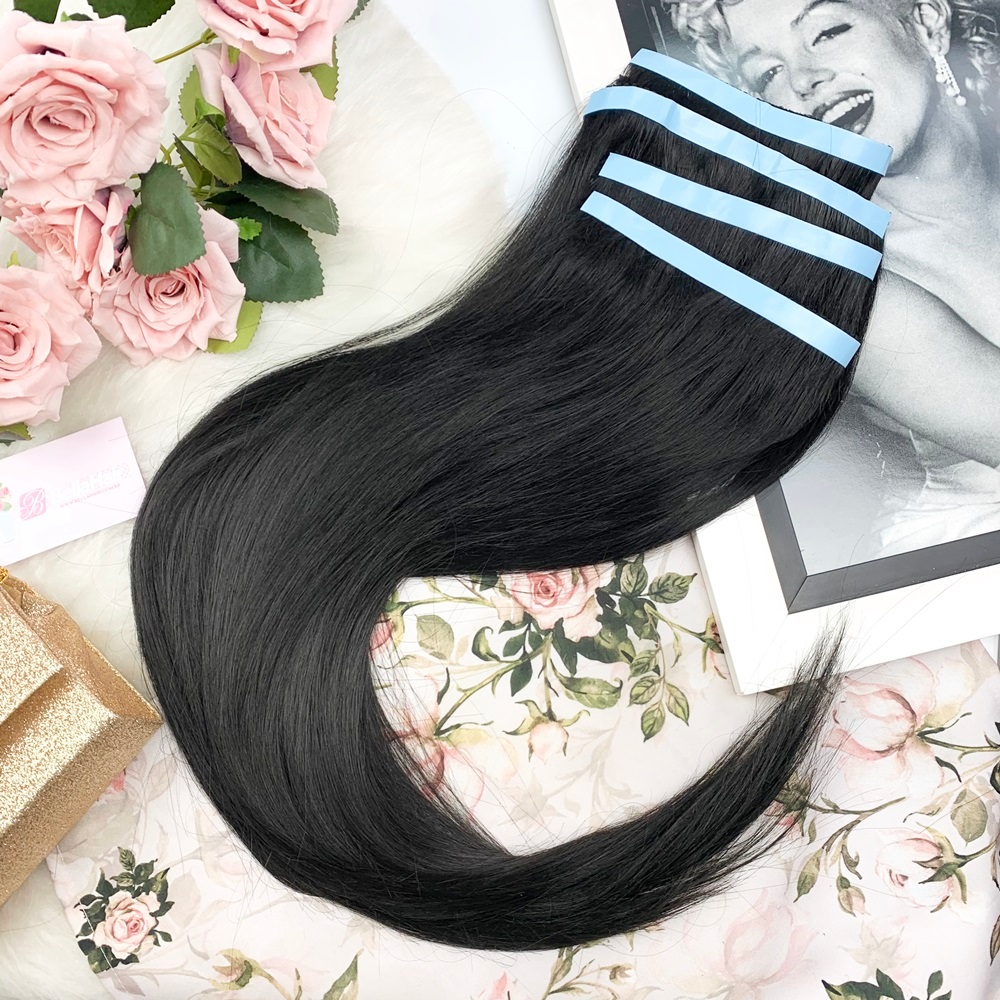MEGA HAIR ADESIVO CABELO BIO VEGETAL LISO PRETO 50/55/60/65/70 CM - 4 TIRAS | Shopee Brasil