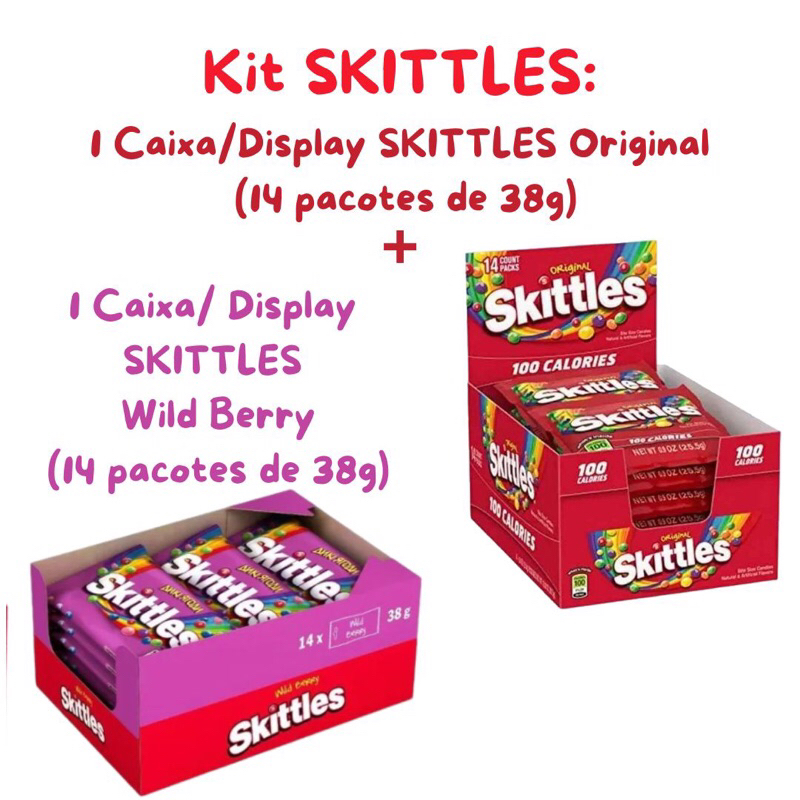 Kit Skittles: 1 Caixa SKITTLES Original (14 pacotes de 38g) + 1 Caixa ...