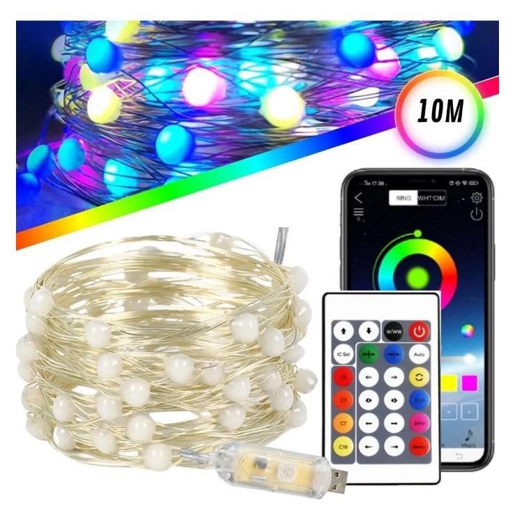 10 metros Fita Led Fio Luz De Fada Usb App Bluetooth Rgb Colorido ...