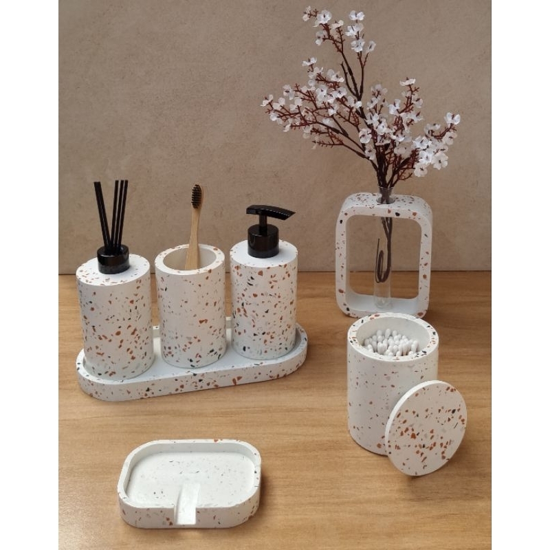 kit banheiro lavabo em granilite Terracota decoração | Shopee Brasil