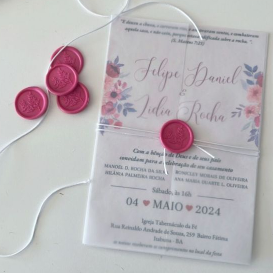 20 Convites para casamento com papel vegetal, lacre de cera e fio de ...