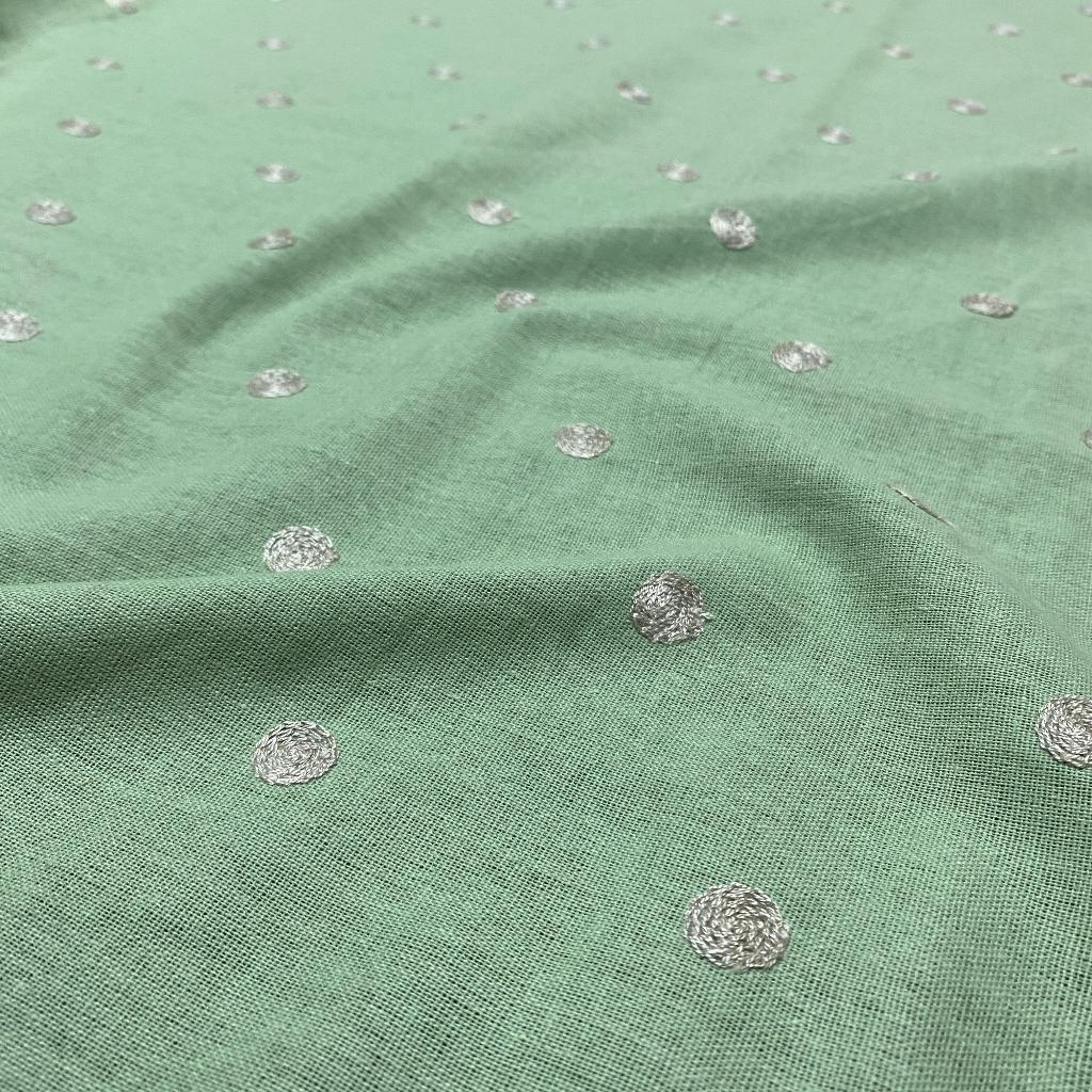 Tecido Linho Natural Bordado Verde Bebê Poá 1,30x1,00m Para Vestidos ...