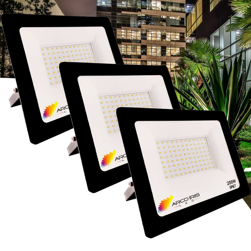 Kit 3 Refletor Led 200w Holofote Bivolt Branco Frio Prova D Agua | Shopee Brasil
