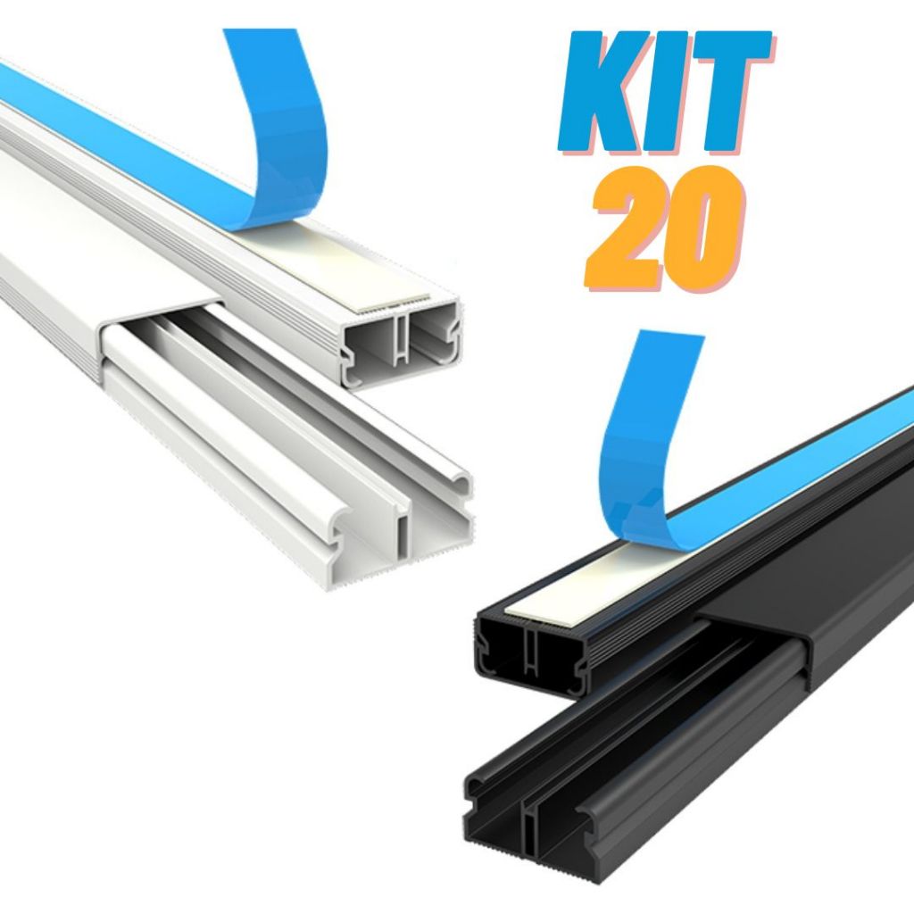 20 Metros Canaleta PVC Preta/Branca 20x10mm Organizador de Fios Sistema ... 20 Metros Canaleta PVC Preta/Branca 20x10mm Organizador de Fios Sistema ...