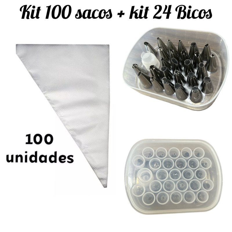Saco De Confeitar Descartável 100 Peças + Kit 24 Bicos Confeiteiro ...