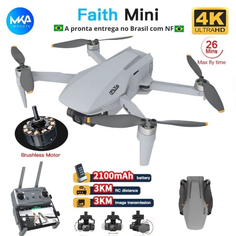 Drone CFLY Faith Mini 3km Com Câmera 4k GPS Gimbal 3 Eixos + Case ...
