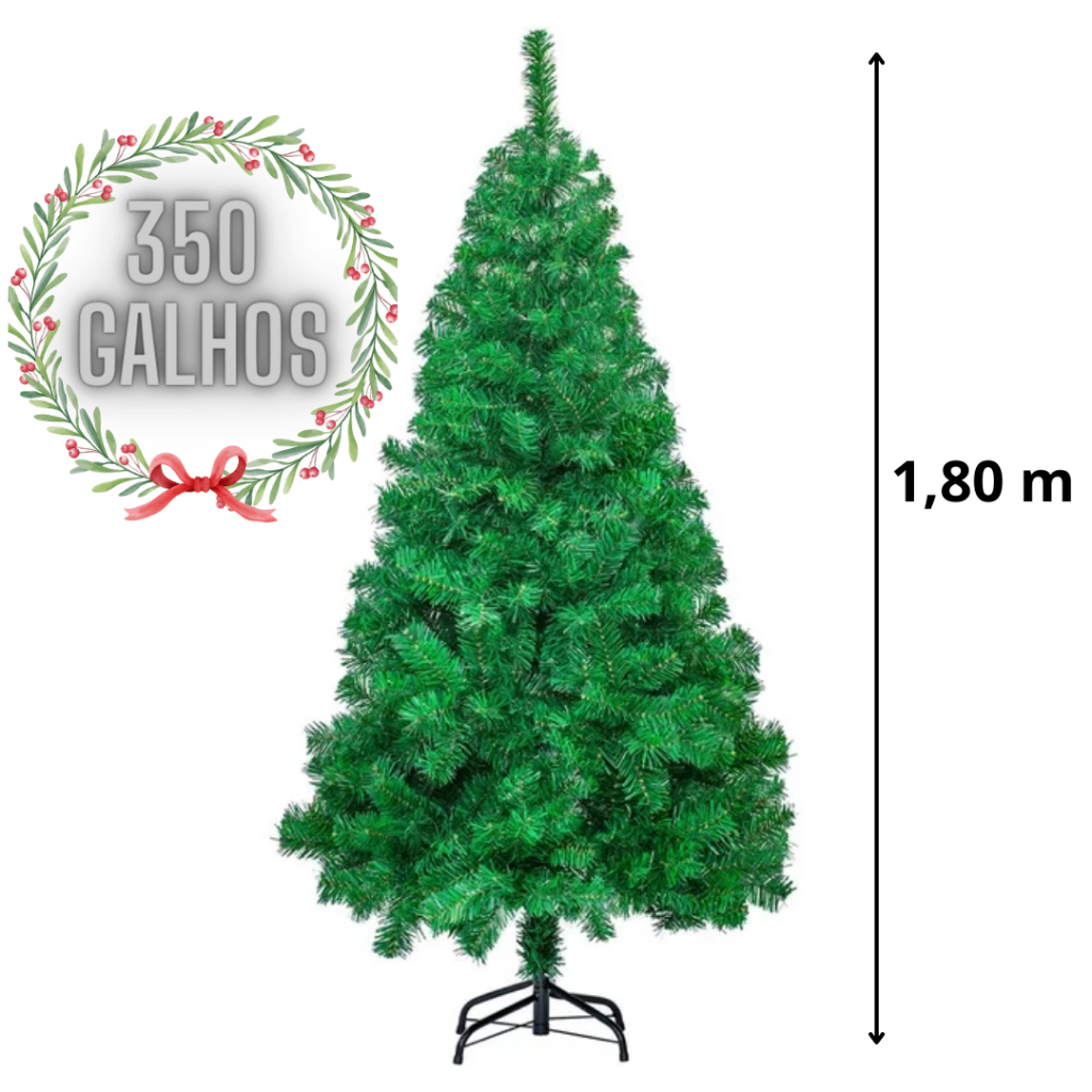 Arvore de Natal Tradicional Pinheiro Grande Verde 350 Galhos 180cm (1 ...