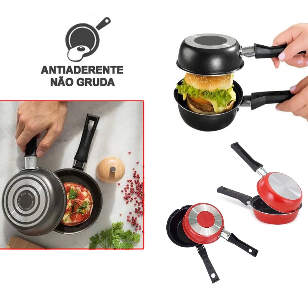 Frigideira Dupla Hamburgueira e Omeleteira Antiaderente Multiuso Ovo ...