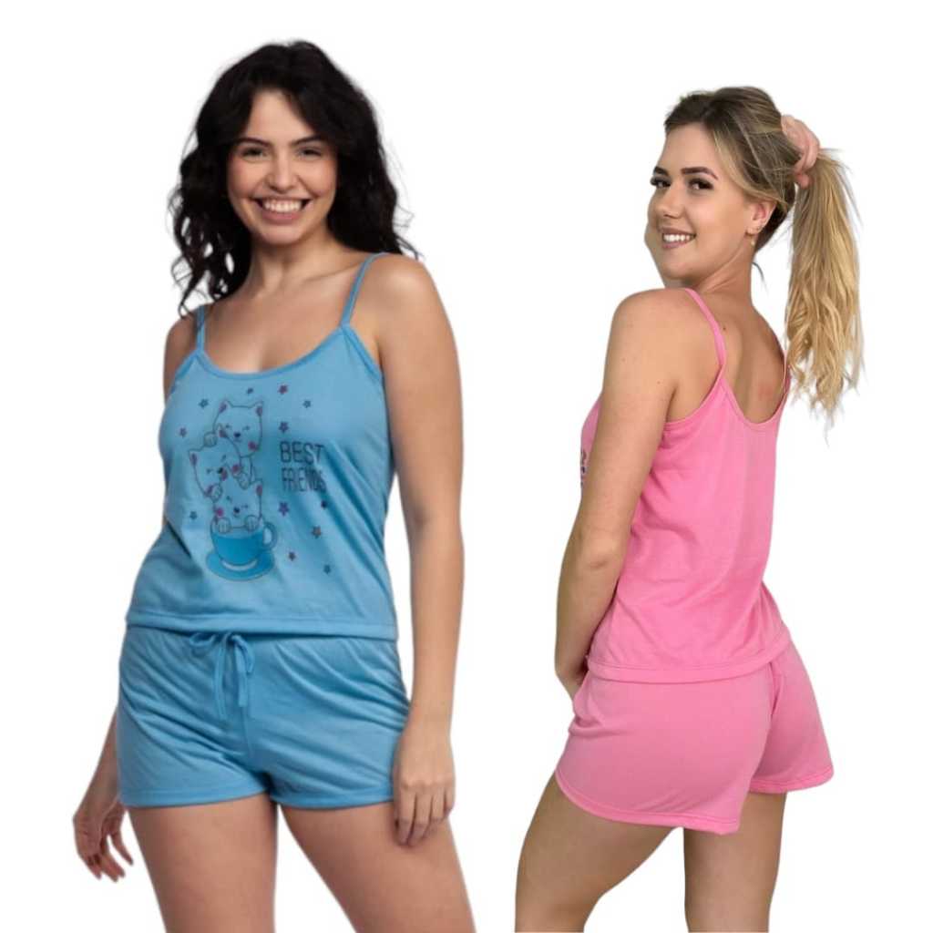 Pijama Baby Doll Malha Conforto Com Estampadas Delicadas Linha Noite na ...