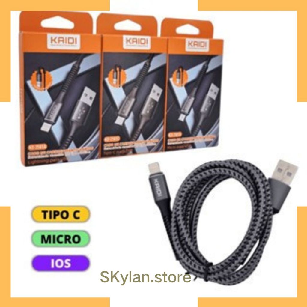 Cabo de Carregamento e Dados Micro USB V8, IOS , Typo C Nylon, 1 Metro ...