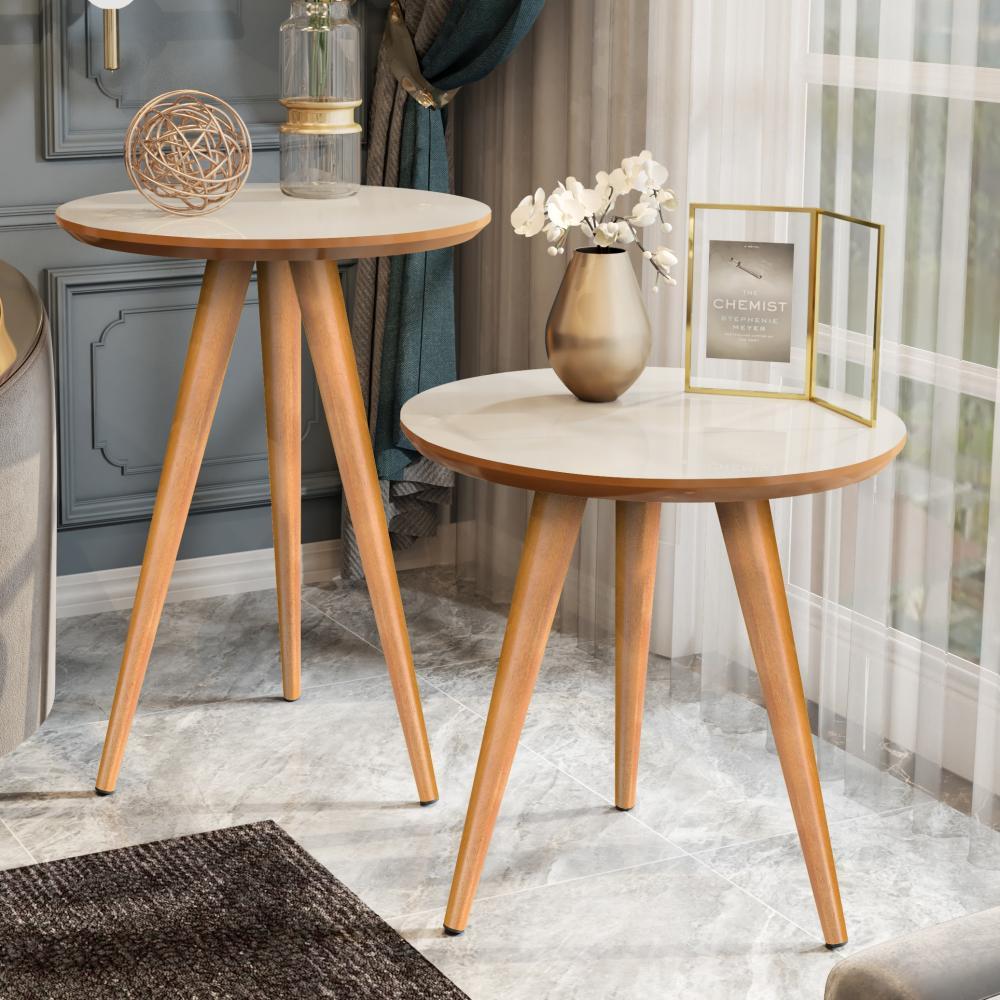 Jogo 2 mesas Redonda classic apoio lateral retro pé palito/Canico ...