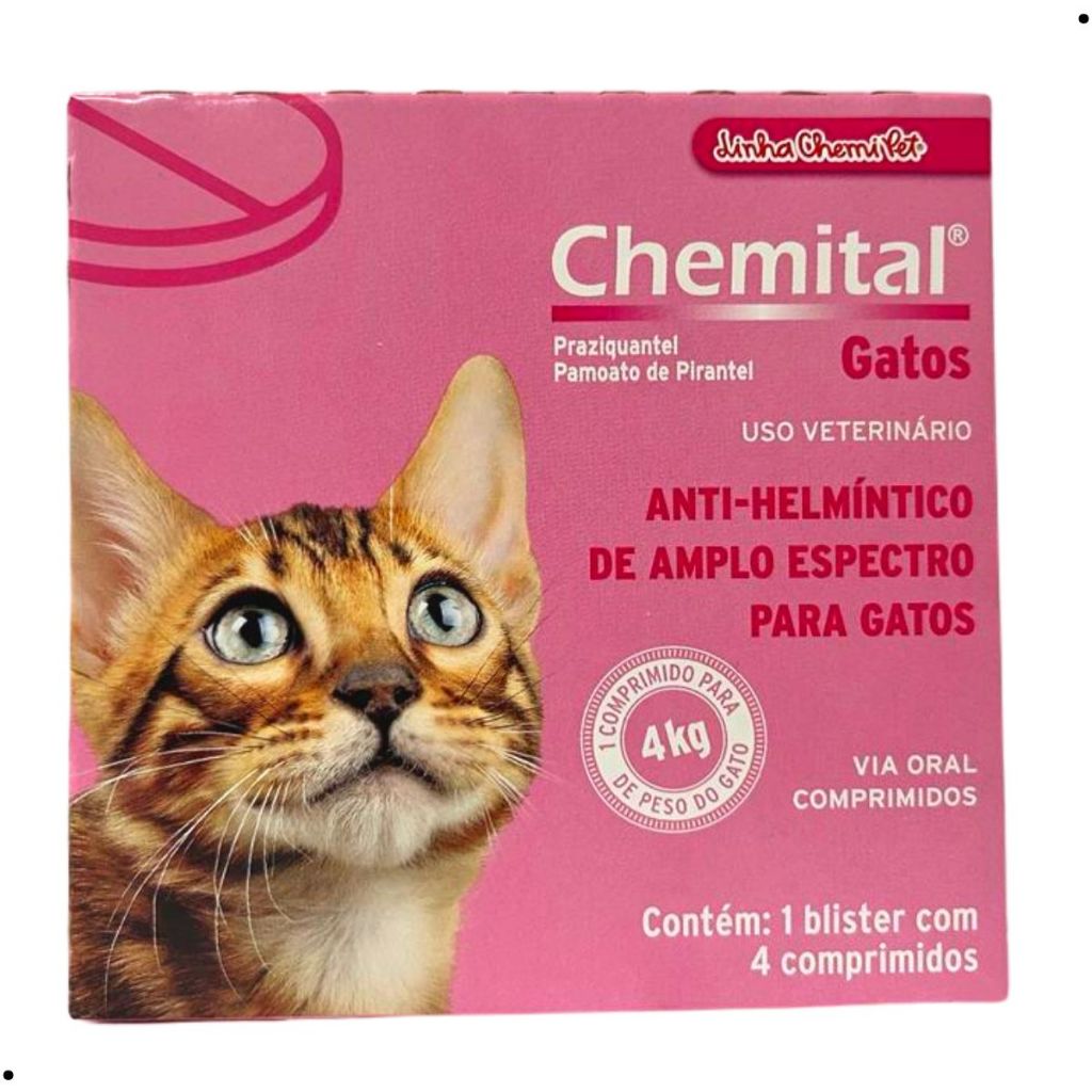 Chemital Gatos Vermífugo c/ 4 Comprimidos | Shopee Brasil