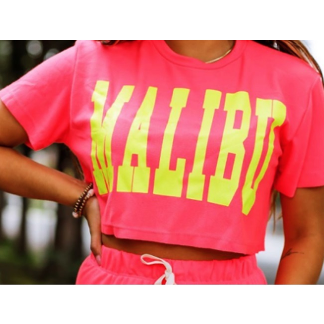 Blusa Cropped Malibu Rosa Neon | Shopee Brasil