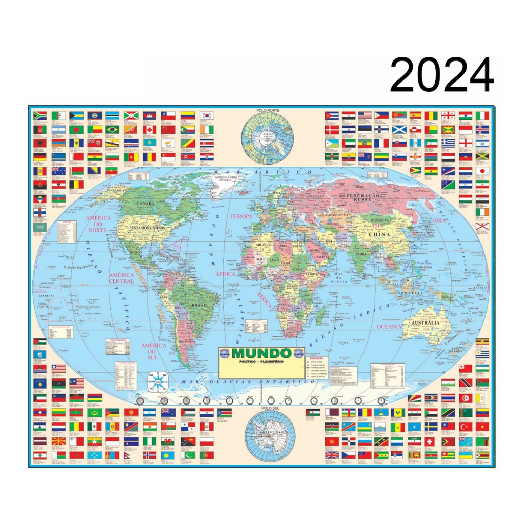 Mapa Mundi Mundo Politico Escolar Grande Tamanho 120 X 90 Cm - Gigante ...