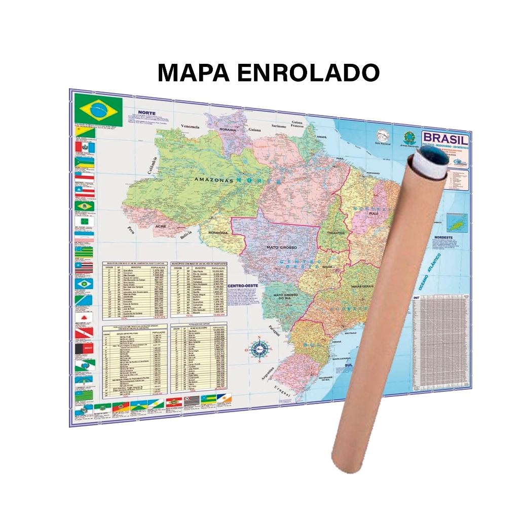 Mapa Brasil Grande Politico Rodovia 120X90 Cm Enrolado Atual | Shopee ...