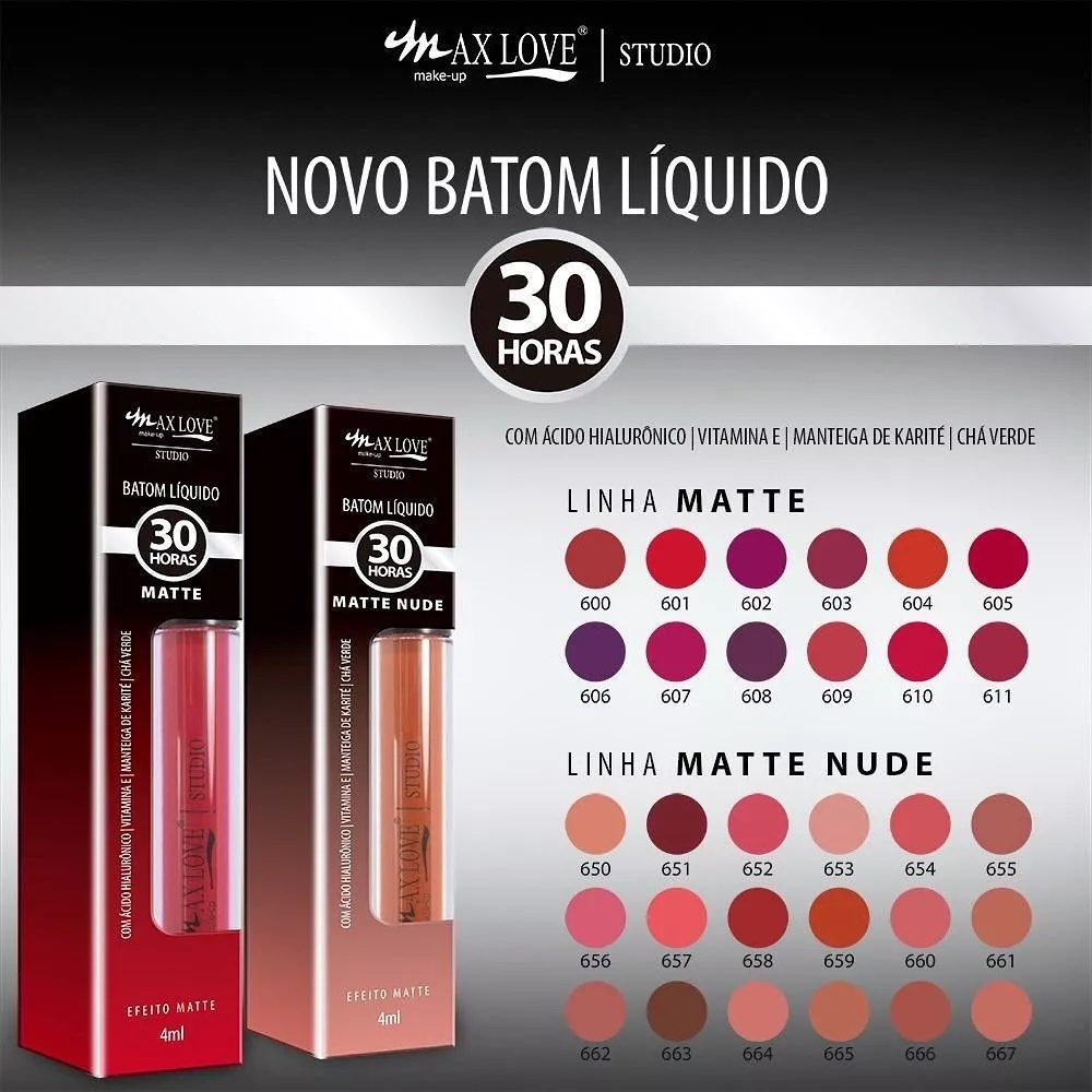 Max Love - Batom Liquido Matte 30 Horas 4ml | Shopee Brasil