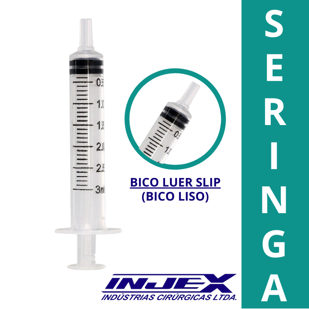 Kit 50 Seringas 1ml 3 ml e 5ml Injex Bico Luer Slip (Bico Liso) Estéril ...