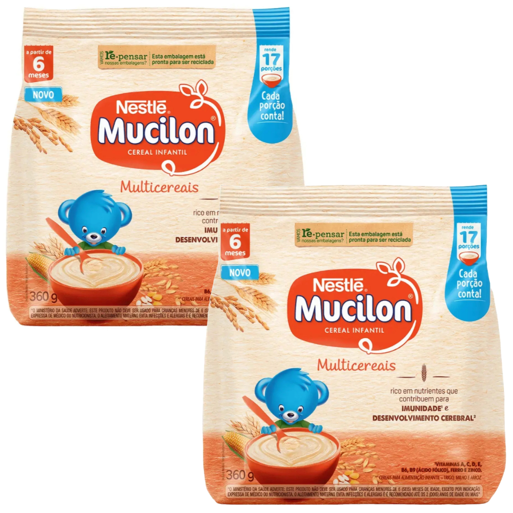 Kit 2 Mucilon Multicereais Cereal infantil Nestle 360g | Shopee Brasil