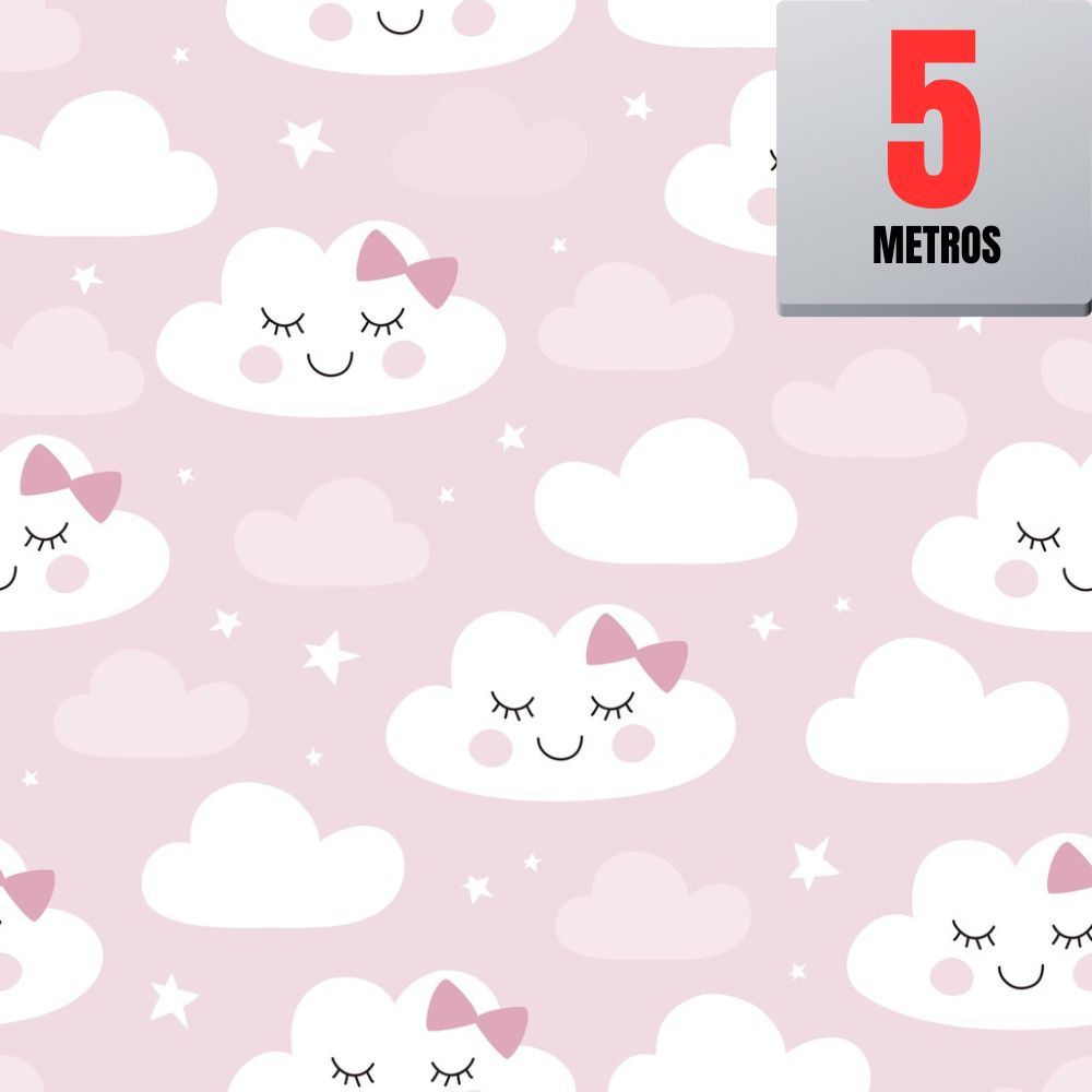 Papel de Parede PREMIUM Nuvem Rosa Infantil Quarto De Menina Rolo ...