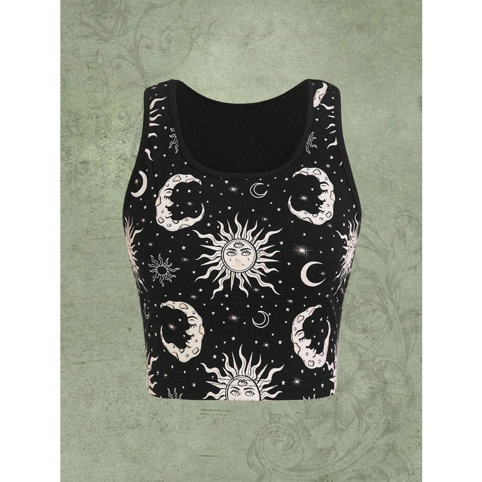 SHEIN ROMWE Top cropped Sol e Lua galáxia Decote U | Shopee Brasil