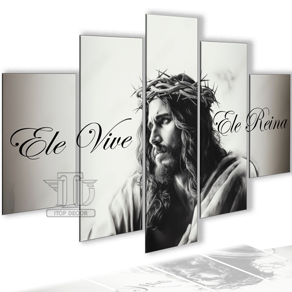 Quadro Decorativo Sala Jesus Cristo Coroa Ele Vive Ele Reina Religioso ...
