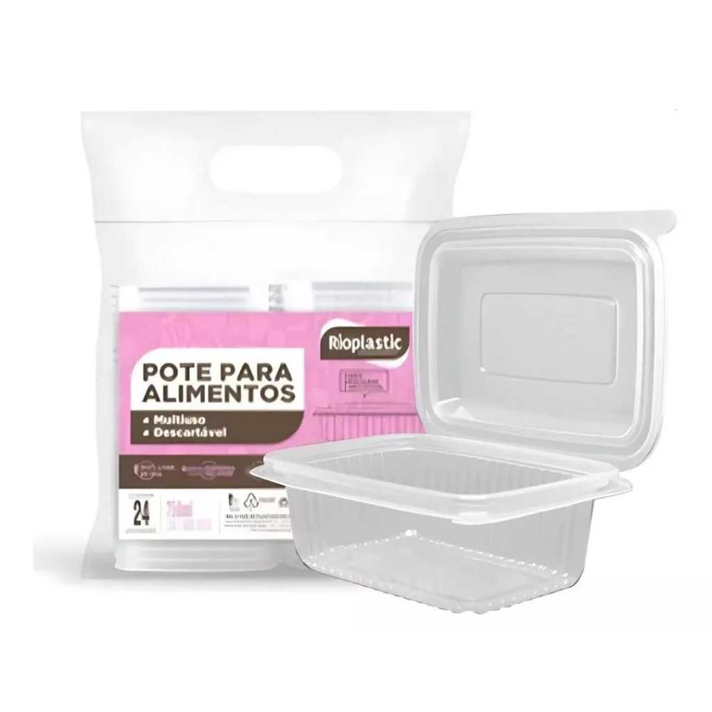24 unidades Pote Retangular Marmita Fitness 750ml Freezer e Microondas Rioplastic | Shopee Brasil