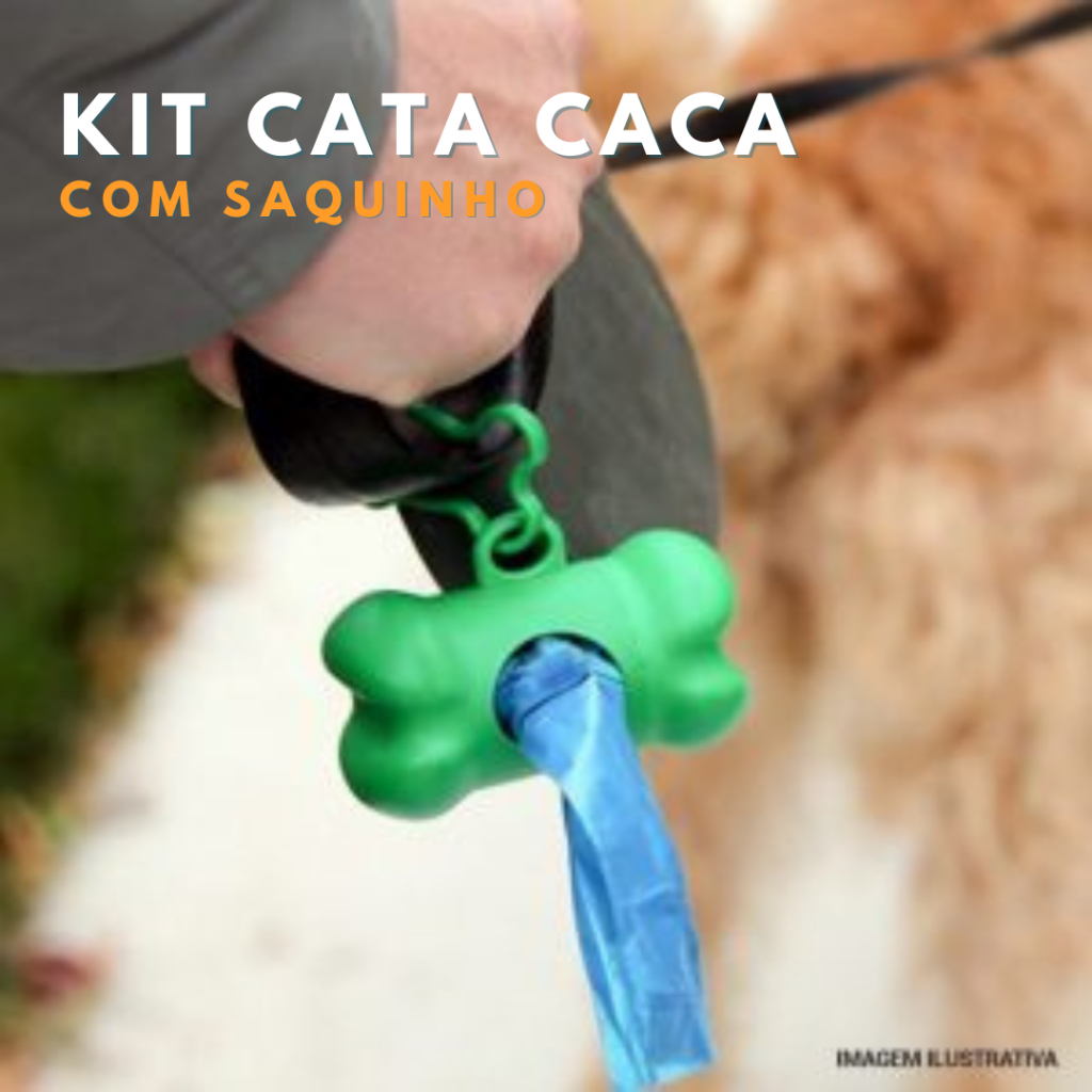 Kit Cata Caca com Porta Saquinho para Cachorro Gato Pet c/ Refil Sacola ...