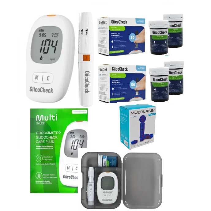Kit Medidor Glicemia Completo com 110 Tiras + 100 Lancetas + Lancetador ...