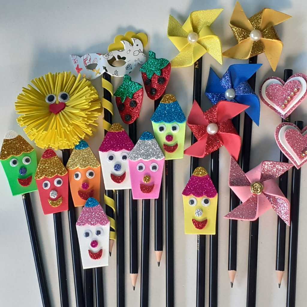 Kit Lapis 15 unid c/ponteira de eva modelos variados lapis + ponteira ...