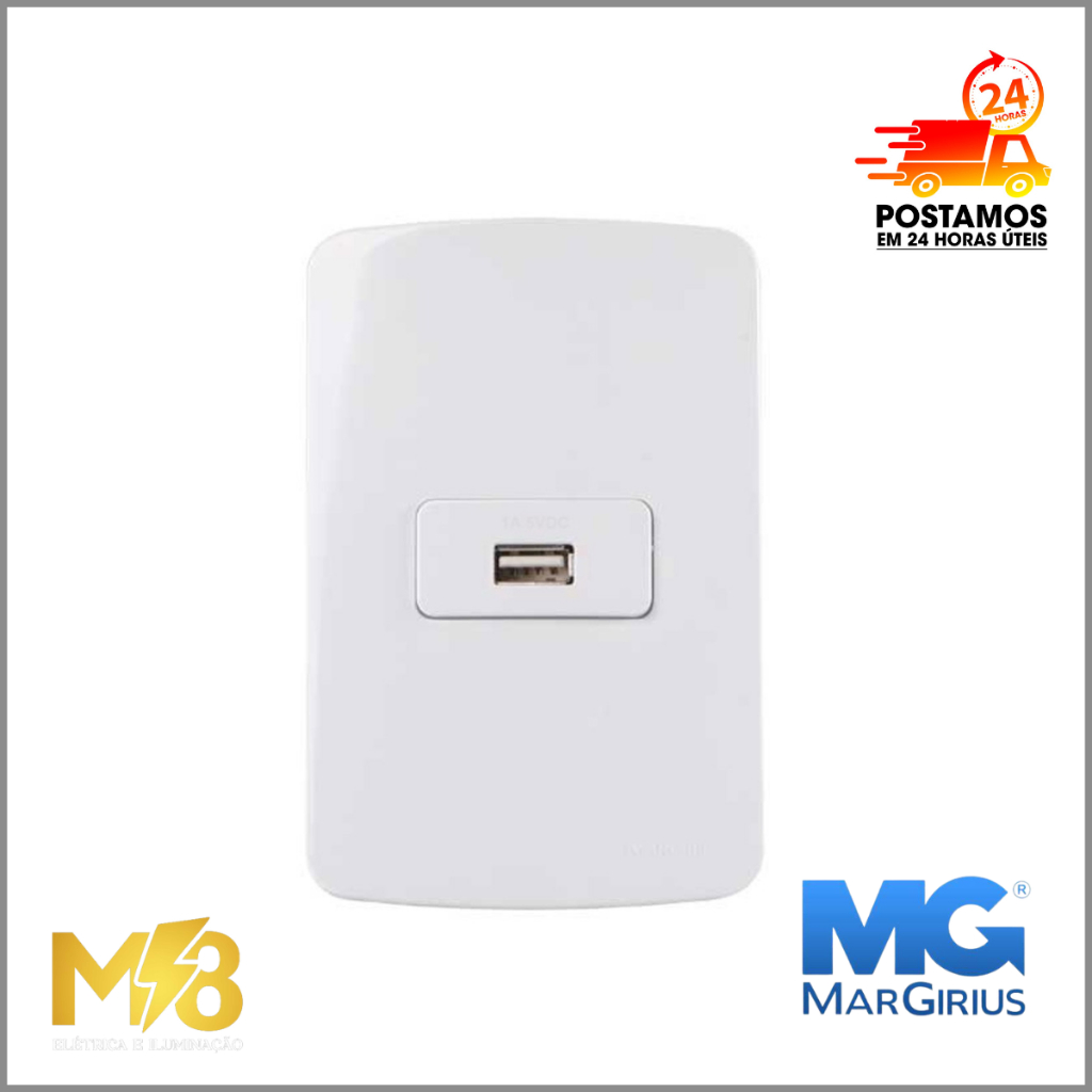Tomada USB 1A Carregador 5v Margirius Linha B3 | Shopee Brasil