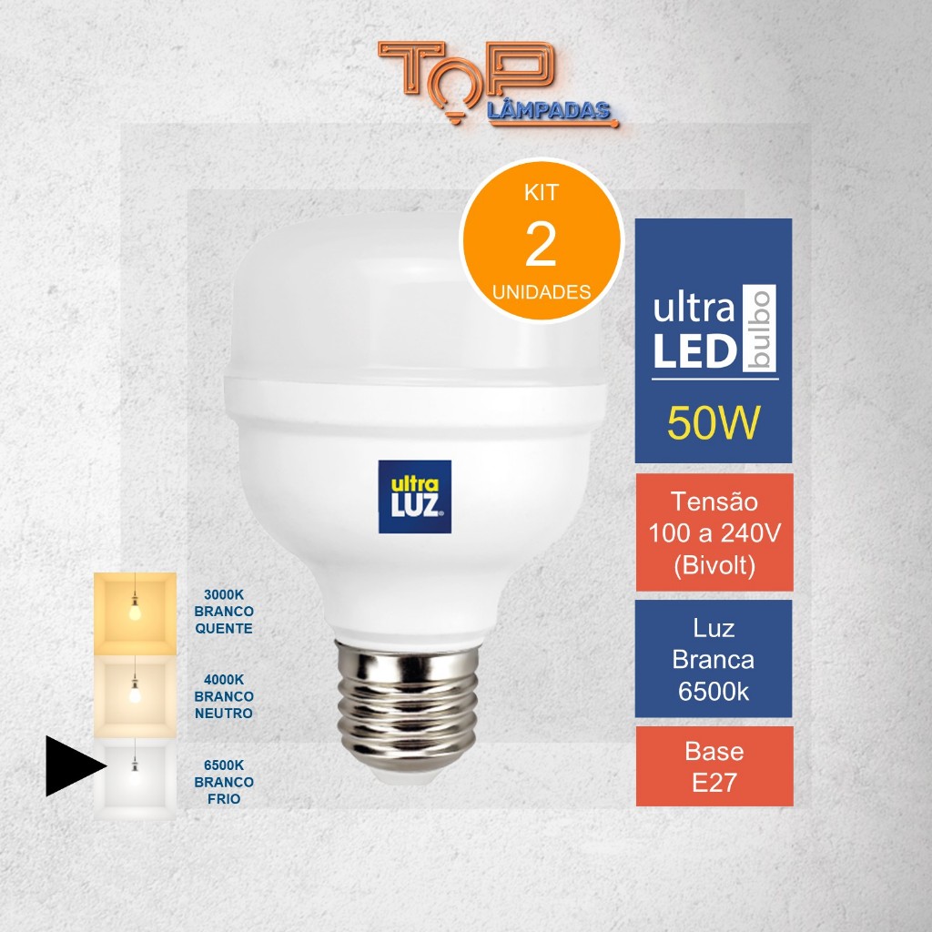 Lâmpadas LED 20W, 30W, 40W, 50W Super Bulbo T Ultraluz Bivolt Econômica 6500K Branca Fria/Quente ...