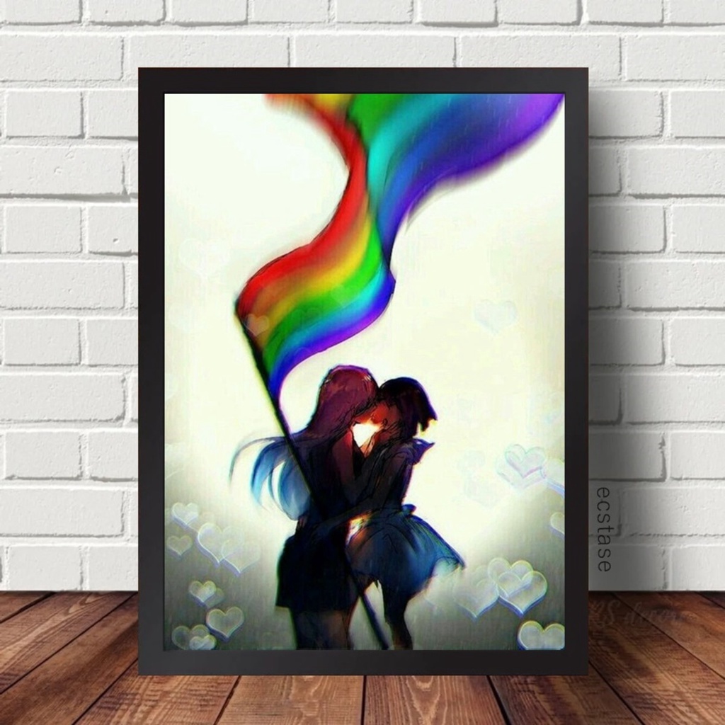 Quadro Decorativo Arte LGBT Mulheres bandeira arco-íris 20x30cmm ...