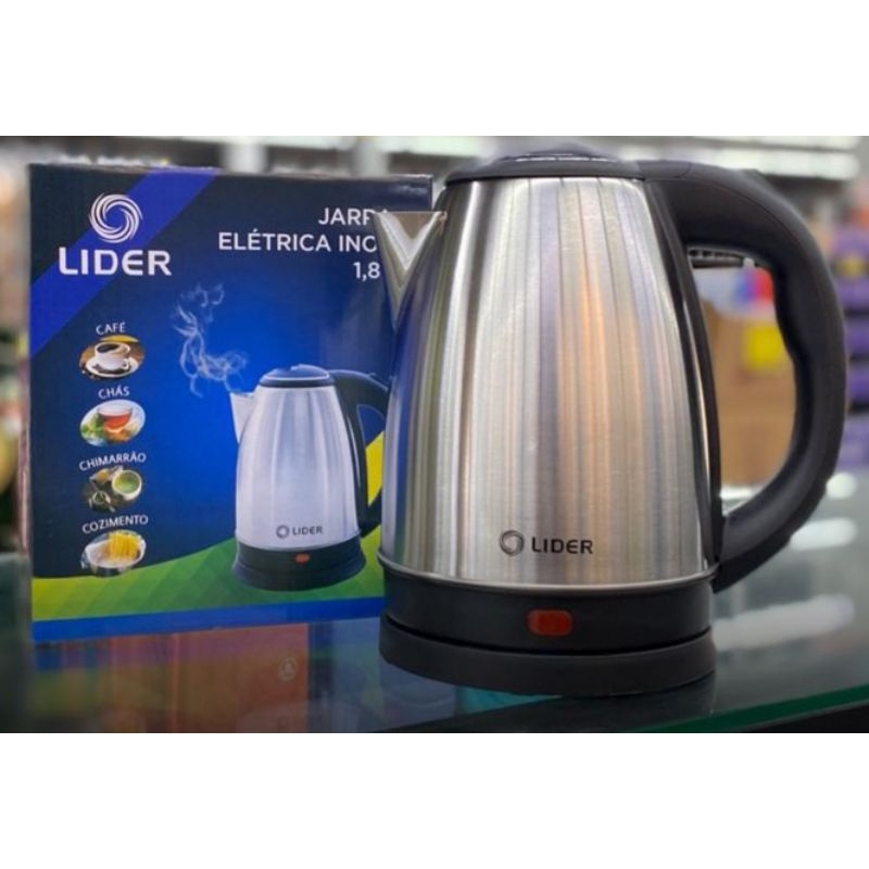 Chaleira Jarra Elétrica Inox 1,8 Litros Uso Rápido E Quente 220V Inox/Preta Desligamento ...