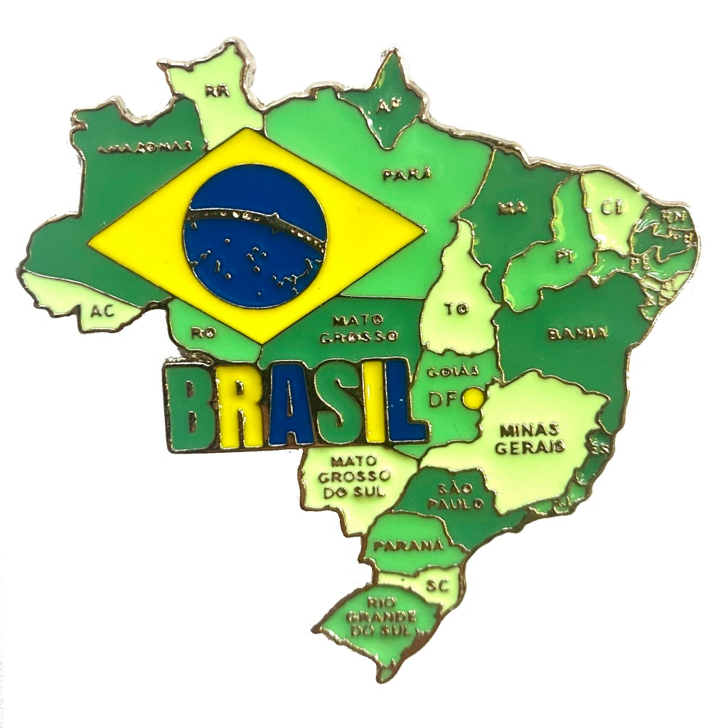 Imã Metal Brasil com Mapa, Bandeira, Cidades e Símbolos - Imã de ...