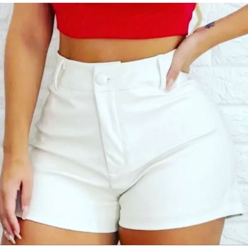 shorts courino branco feminino / couro fake branco/ cirre branco ...