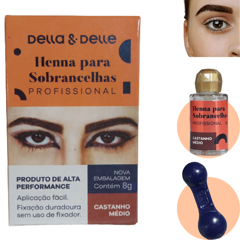 Henna Para Sobrancelha Della e Delle Profissional Castanho Médio 8g ...
