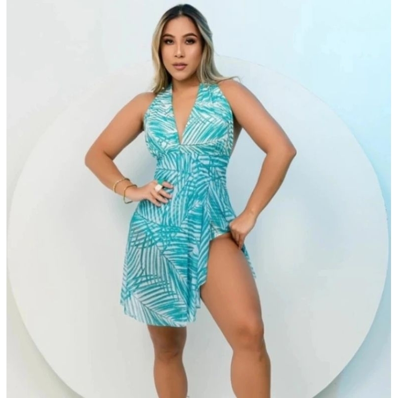 Maiô Biquíni Vestido Com Saia Que Vira Saída De Praia | Shopee Brasil