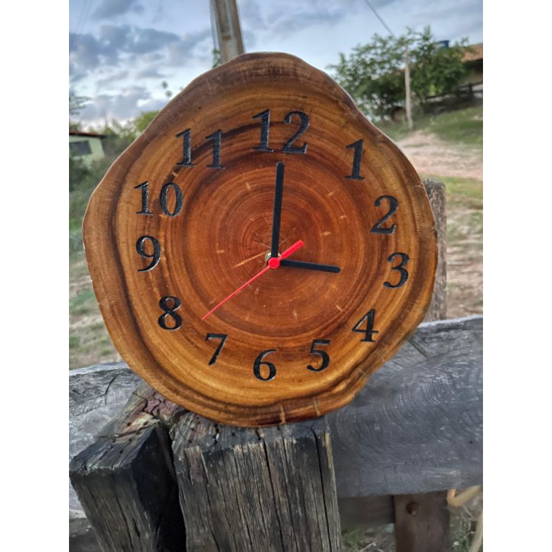 Relógio de parede madeira maciça rústico robusto GRAVADO A LASER 30cm ...