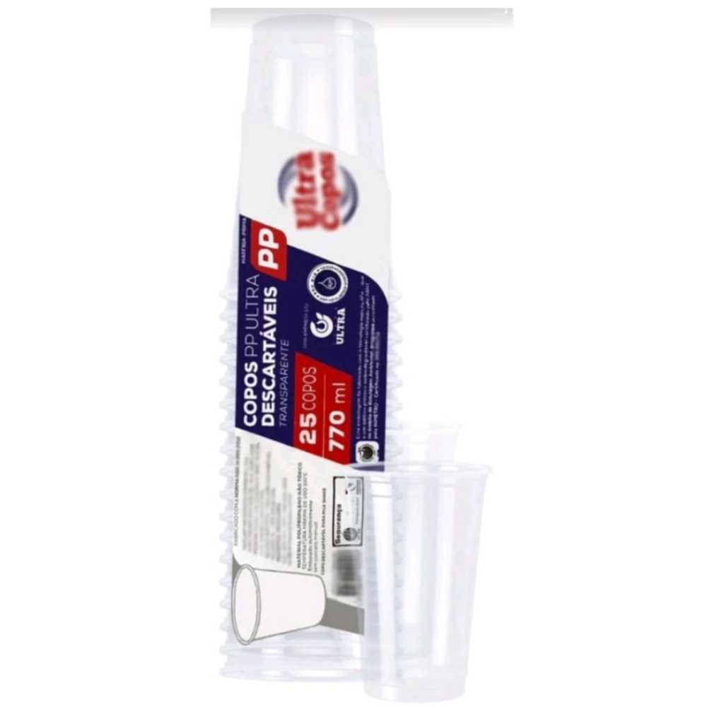 25 Copos liso PP 770ml - resistente -Transparente - ideal para Cerveja Caipirinha Drinks sucos e ...
