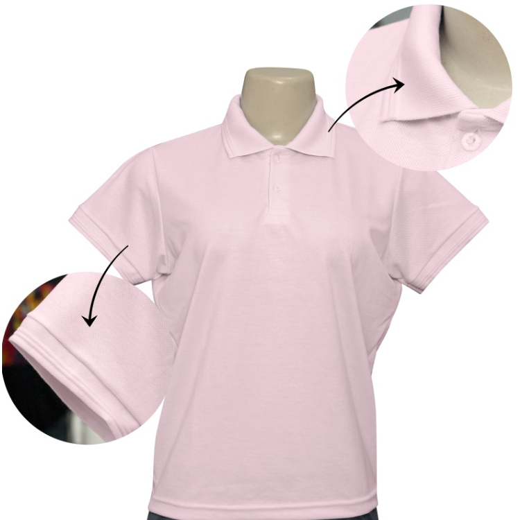 Camisa Polo Feminina 100% Poliester Branca/Mescla/Rosa/Pink | Shopee Brasil
