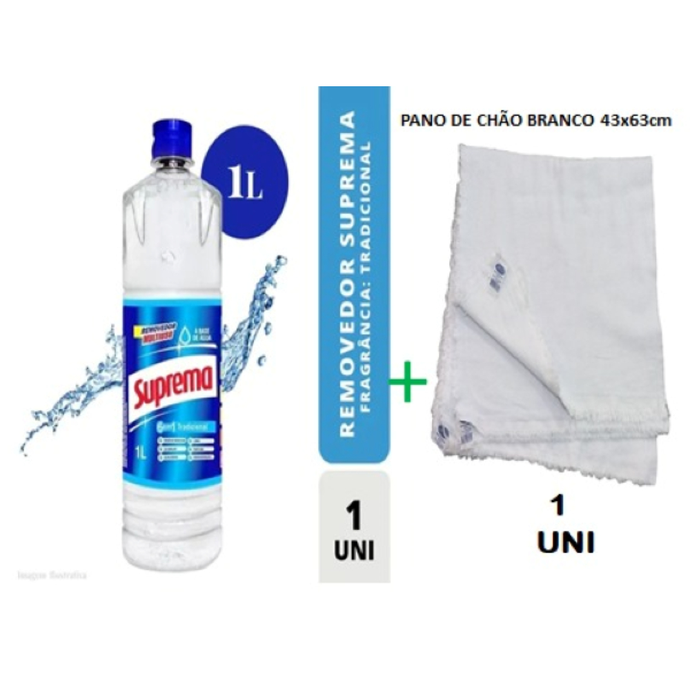 Removedor Multiuso Suprema 1 litro + Pano de Chão alvejado Branco 1 ...